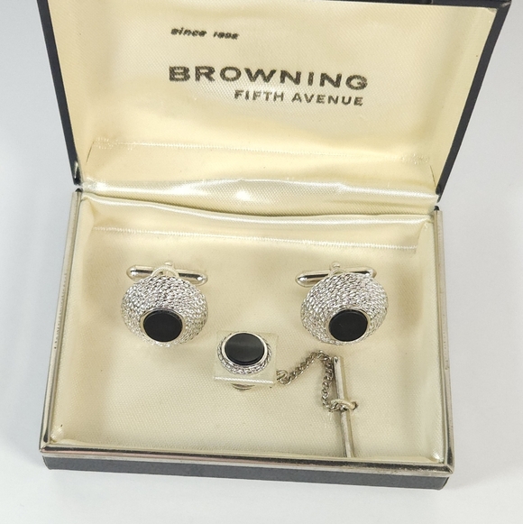 SWANK | Accessories | Vintage Swank Silver Black Onyx Cuff Link Tie ...